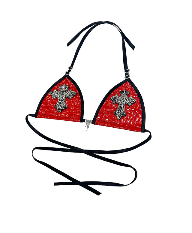CROSS RHINESTONE BRA – shaykawaii